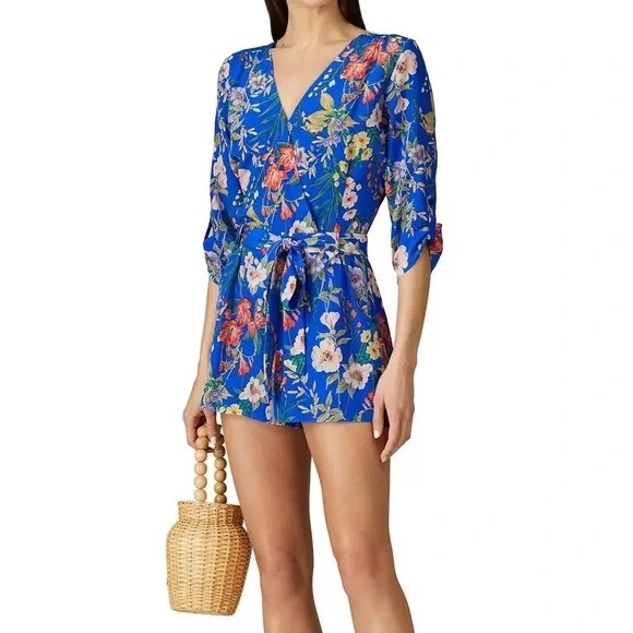 Yumi Kim | Pants & Jumpsuits | Yumi Kim Liz Silk Floral Romper Blue ...